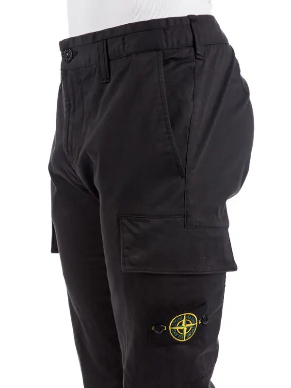 Stone Island Compass Patch Straight Leg Trousers - Black