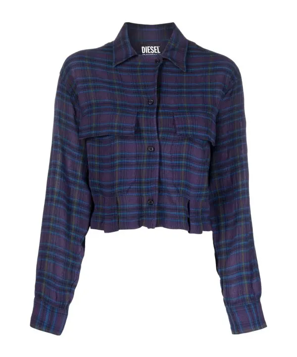 DIESEL® Cropped Plaid Long Sleeve Shirt