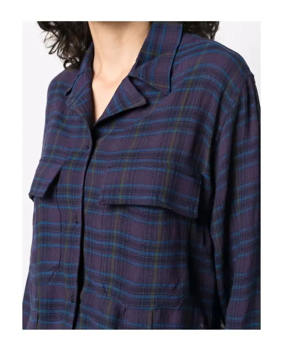 DIESEL® Cropped Plaid Long Sleeve Shirt