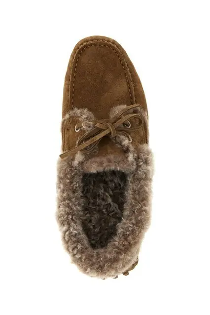 Brunello Cucinelli Suede Driving Loafers With Fur Trim
