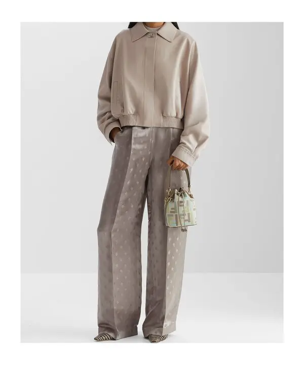 Fendi Oversized Collared Bomber Jacket In Grained Leather