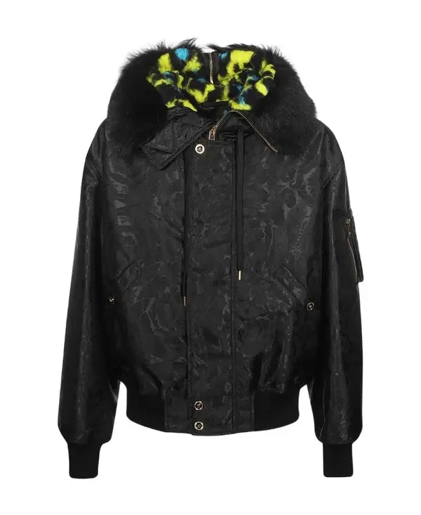 Versace Hooded Bomber Jacket With Drawstring And Zip-up