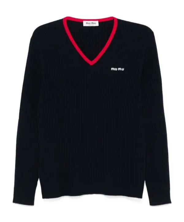 Miu Miu Embroidered V-neck Jumper - Blue/red