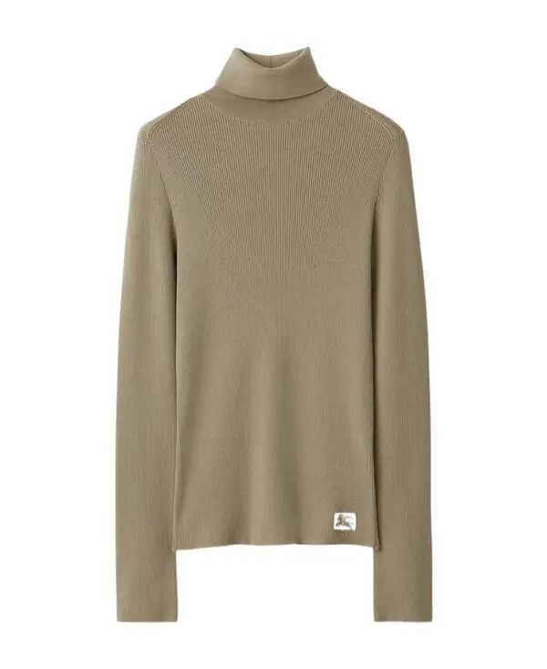 Burberry Ribbed Roll-neck Jumper With Logo Patch - Brown