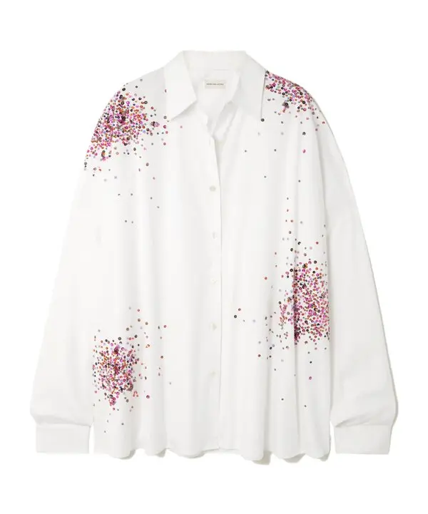 Dries Van Noten Oversized Embellished Cotton Oxford Shirt - White