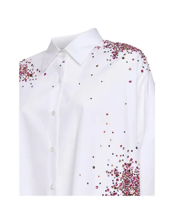 Dries Van Noten Oversized Embellished Cotton Oxford Shirt - White