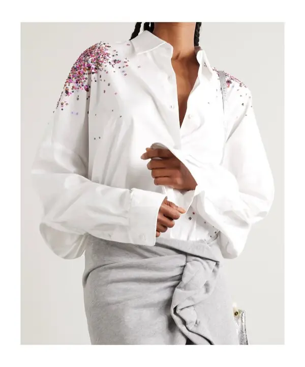 Dries Van Noten Oversized Embellished Cotton Oxford Shirt - White
