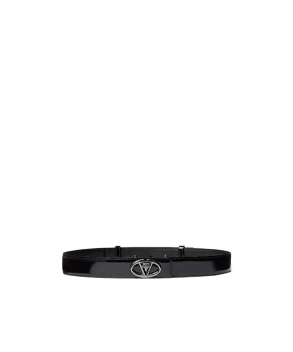 Valentino Garavani Leather Belt With Vlogo Twist Button - Black