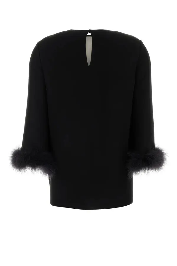 Valentino Garavani Feather-trim Bow Detailed Top