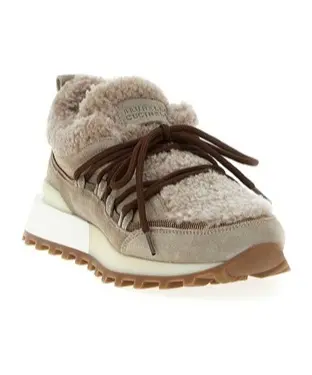 Brunello Cucinelli Monile Embellished Sheepskin And Fur Lined Sneakers