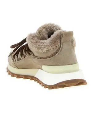 Brunello Cucinelli Monile Embellished Sheepskin And Fur Lined Sneakers