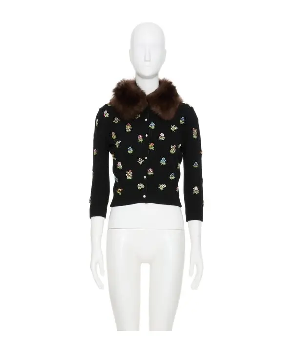 Valentino Garavani Floral Embellished Button-up Cardigan With Removable Tuscan Sheepskin Collar