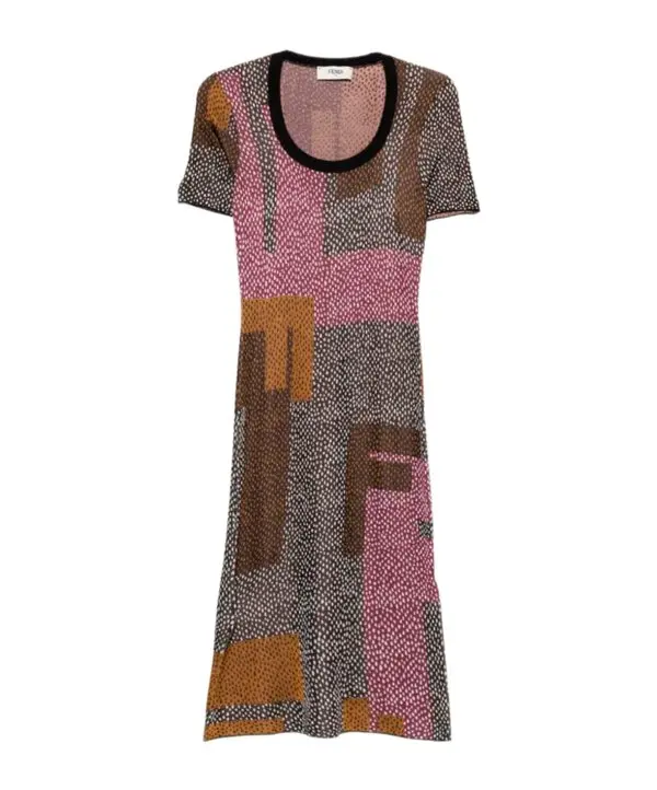 Fendi Geometric-print Midi Dress - Brown