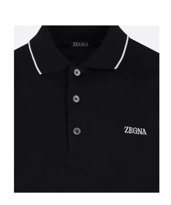 Zegna Logo Embroidered Polo Shirt - Black