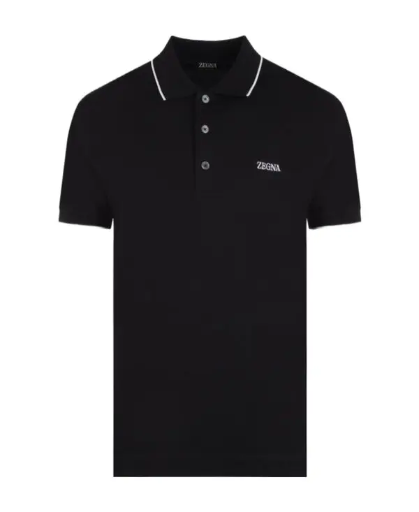 Zegna Logo Embroidered Polo Shirt - Black