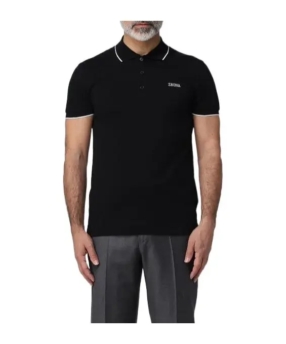 Zegna Logo Embroidered Polo Shirt - Black