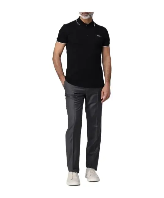 Zegna Logo Embroidered Polo Shirt - Black