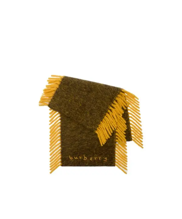 Burberry Logo Embroidered Fringed Happy Scarf - Crown Yellow/molasses Brown
