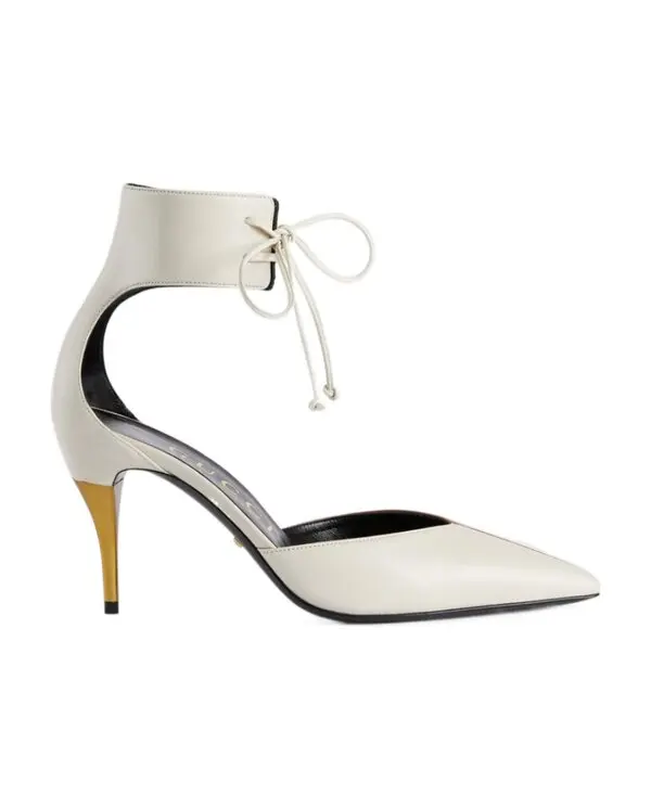Gucci Ankle Strap Pointed Toe Heels - White