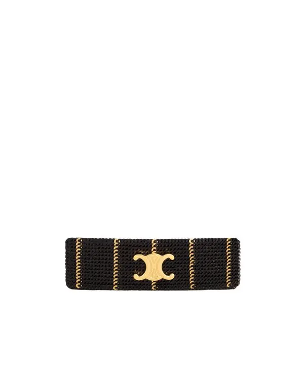 Celine Striped Sequins Hair Clip In Polyester And Brass - Black/gold And Soot