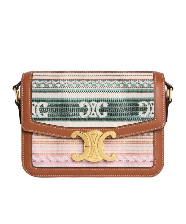 Celine Teen Triomphe Bag In Striped Textile And Calfskin