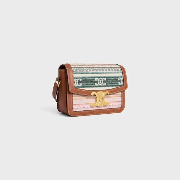 Celine Teen Triomphe Bag In Striped Textile And Calfskin