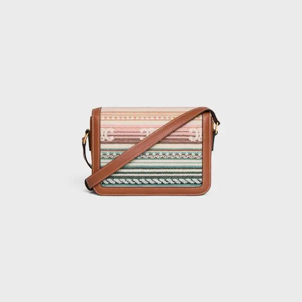 Celine Teen Triomphe Bag In Striped Textile And Calfskin