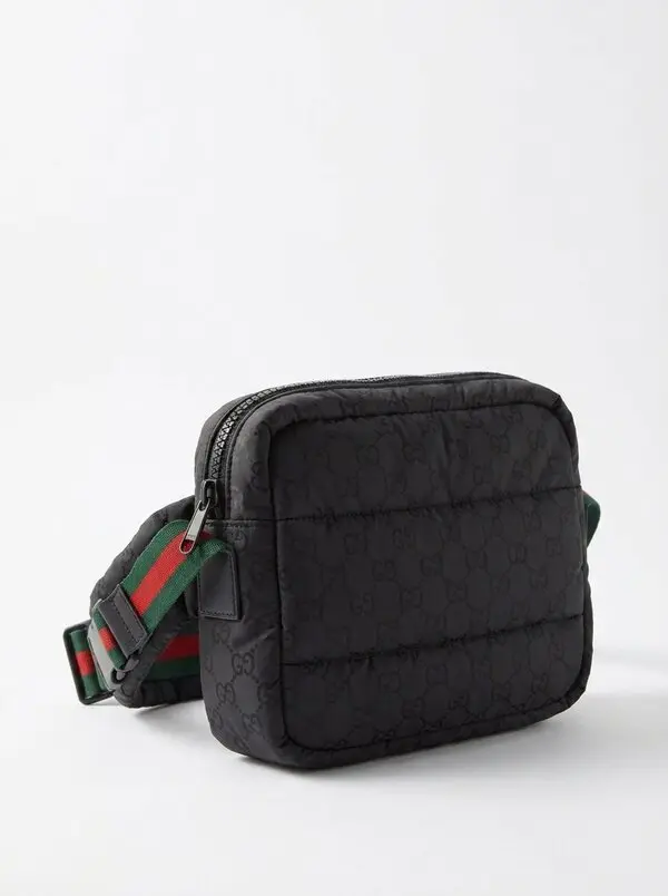 Gucci Gg Monogram Padded Messenger Bag - Black