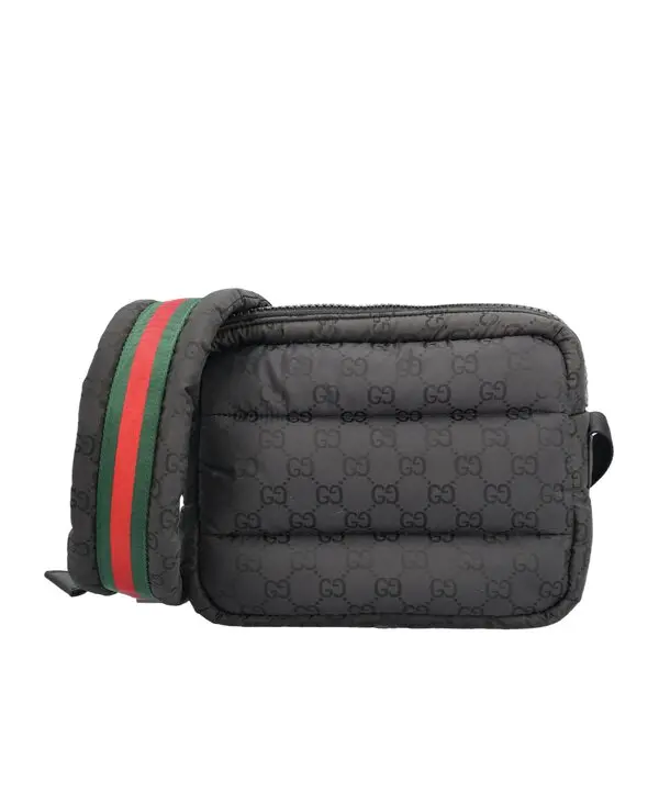 Gucci Gg Monogram Padded Messenger Bag - Black