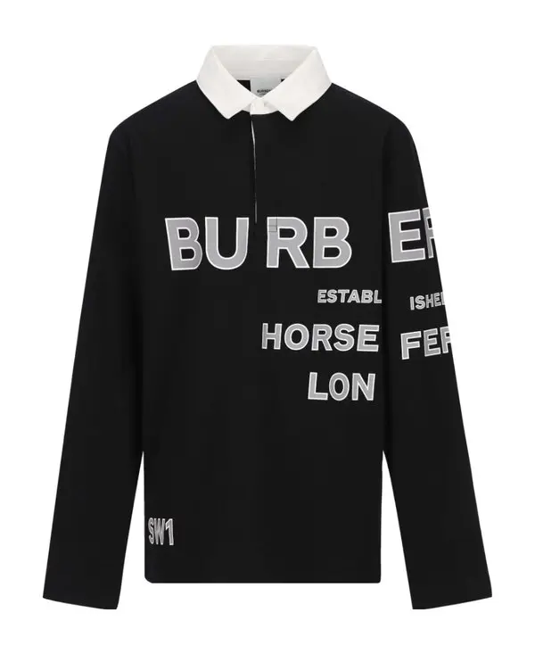 Burberry Horseferry-print Long-sleeved Polo Shirt - Black