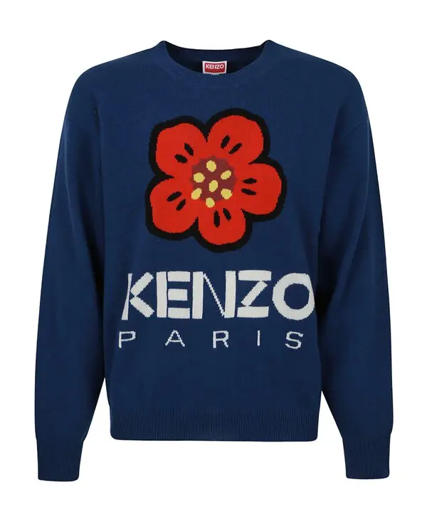 Kenzo Boke Flower Intarsia Knit Crewneck Jumper - Blue
