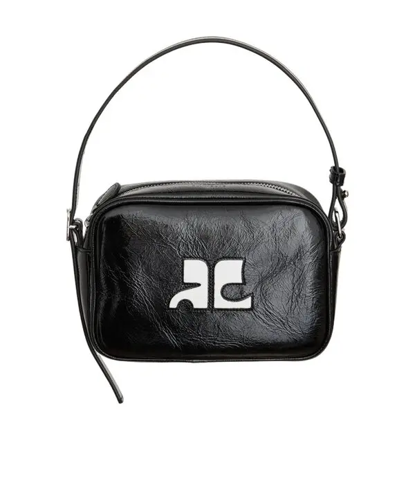 COURREGES Logo-detail Leather Shoulder Bag - Black