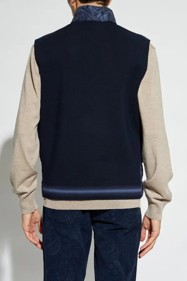 Etro Paisley Print Quilted Vest With Stand Collar - Blue