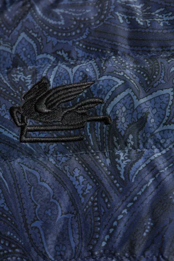 Etro Paisley Print Quilted Vest With Stand Collar - Blue