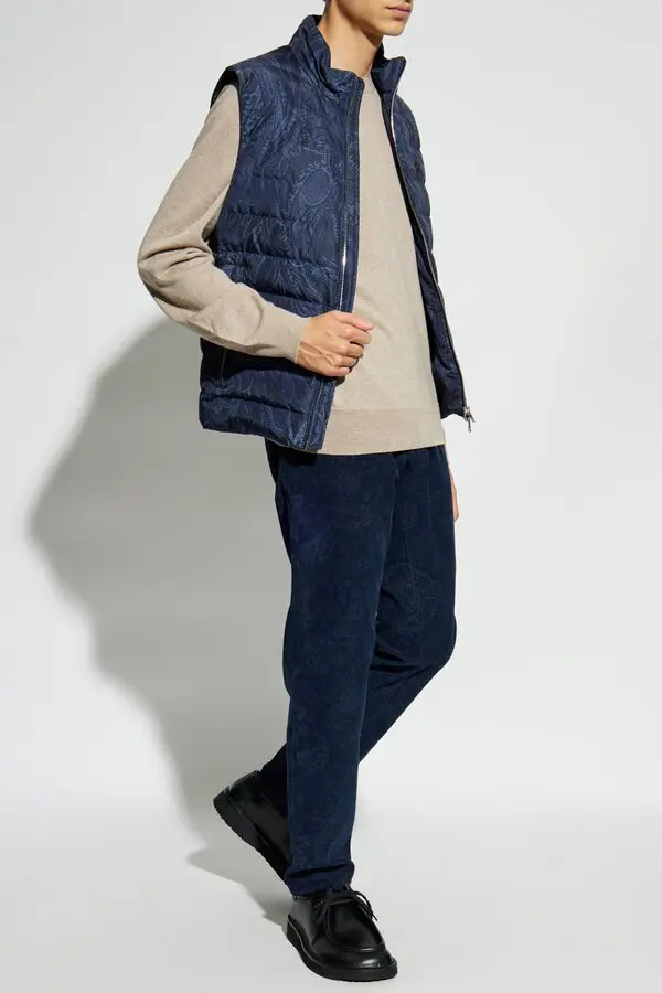 Etro Paisley Print Quilted Vest With Stand Collar - Blue