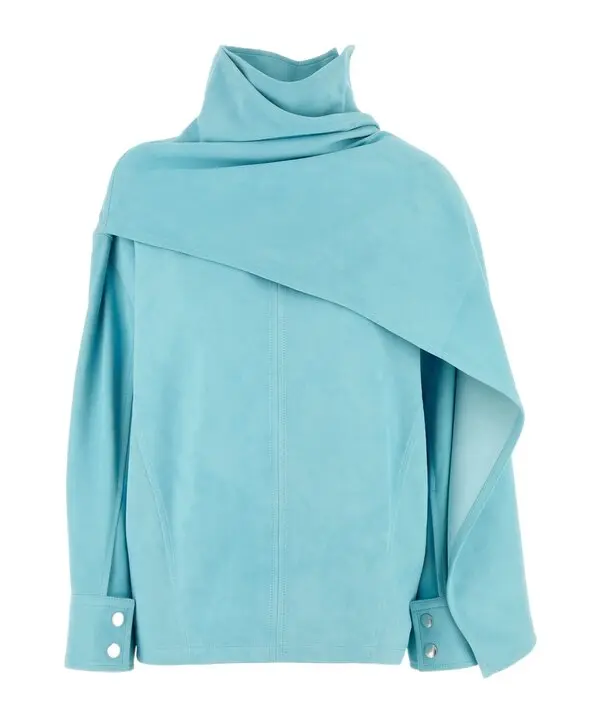 Bottega Veneta High Neck Leather Blouse - Blue