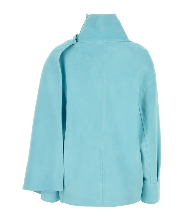 Bottega Veneta High Neck Leather Blouse - Blue