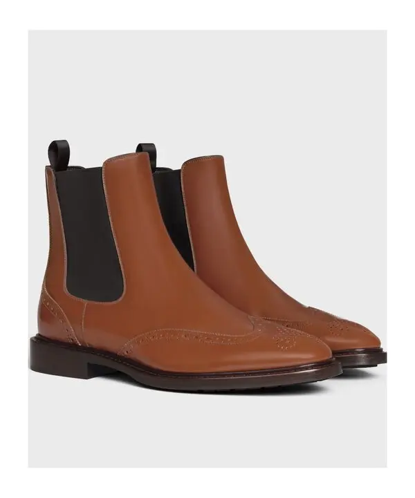 Celine Donavan Chelsea Boot With Brogues In Polished Bull