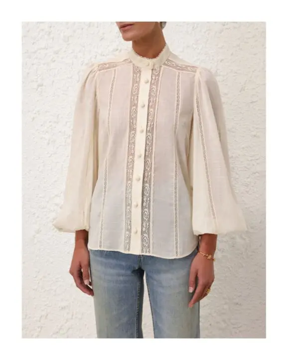 Zimmermann Halliday Laced Trim Shirt - Cream