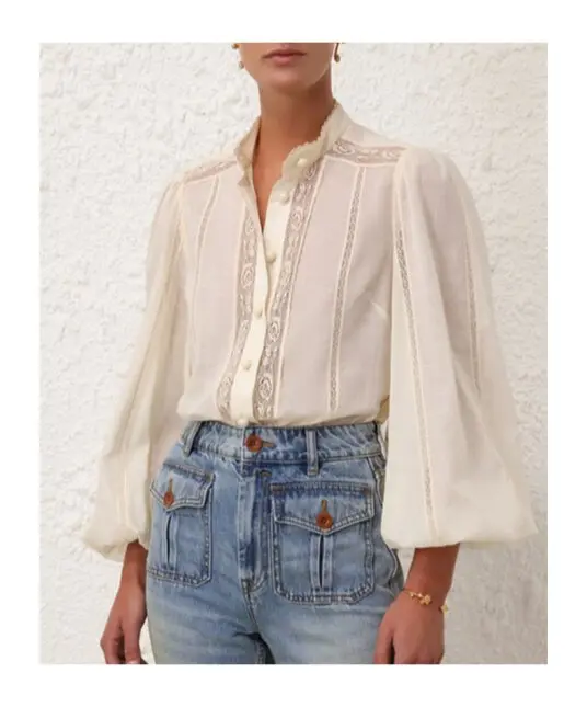 Zimmermann Halliday Laced Trim Shirt - Cream