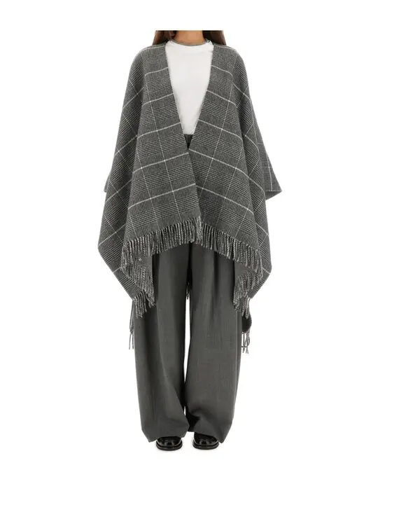 Brunello Cucinelli Reversible Fringed Poncho - Black