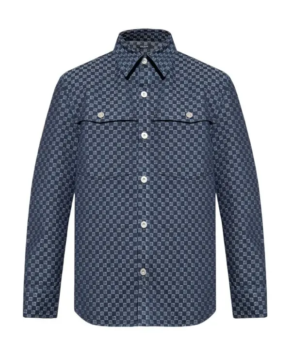 Balmain Monogram Jacquard Curved Hem Denim Shirt
