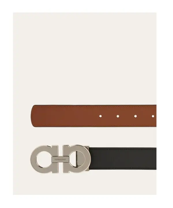 FERRAGAMO Gancini Reversible Buckle Belt - Black/cognac
