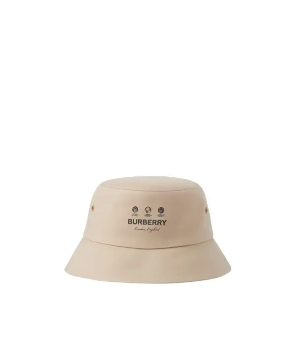 Burberry Logo Printed Wide Brim Bucket Hat - Nude