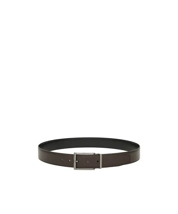 FERRAGAMO Engraved Buckle Reversible Leather Belt - Testa Di Moro/black