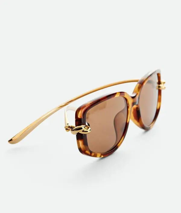 Bottega Veneta Knot Rectangular Sunglasses - Havana/brown