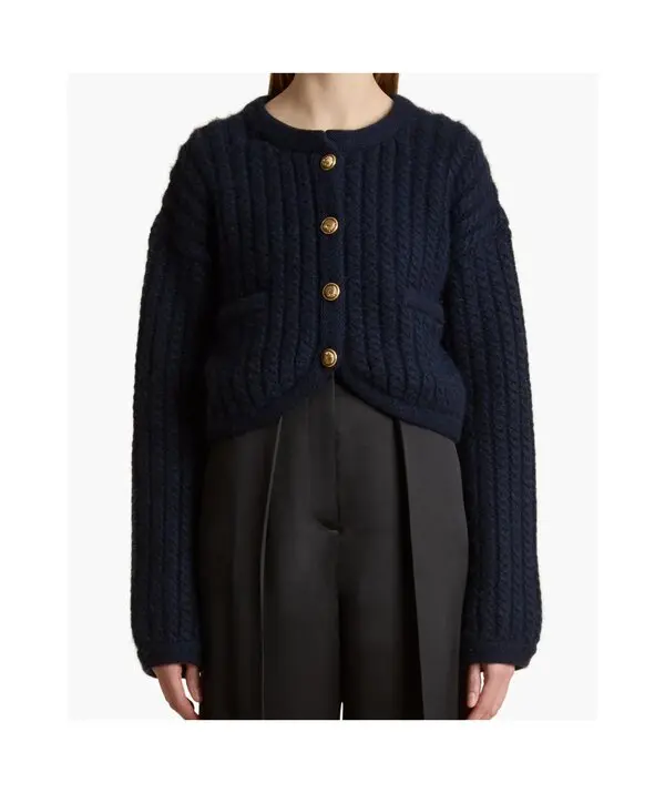 Khaite Balser Cardigan With Gold Buttons - Midnight
