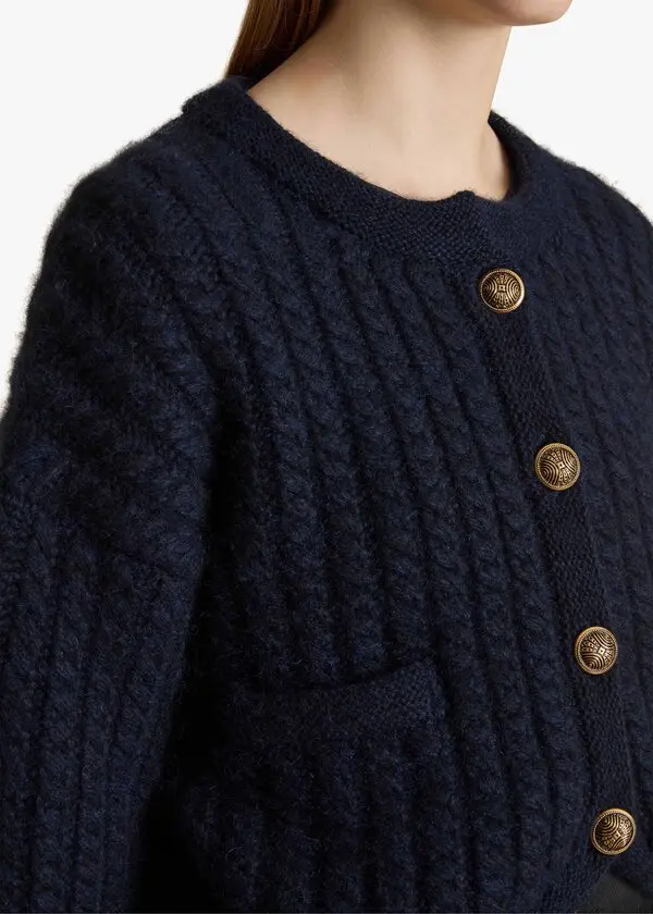 Khaite Balser Cardigan With Gold Buttons - Midnight