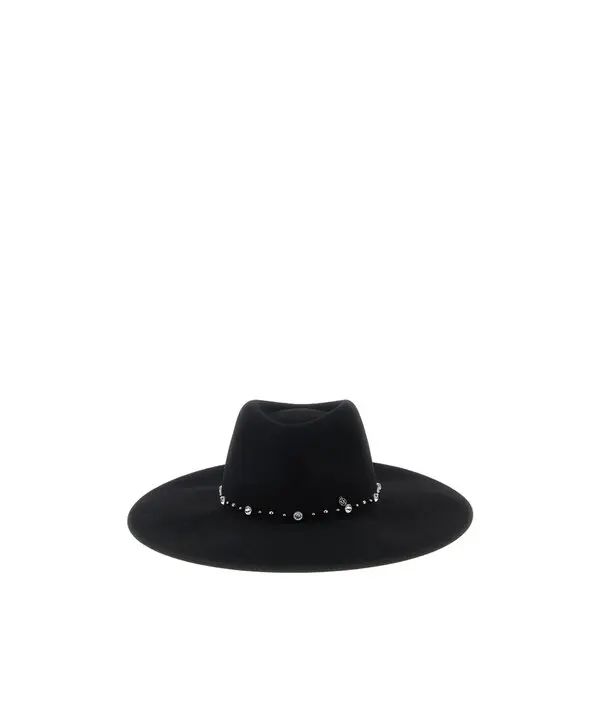 MAISON MICHEL Wide-brim Hat With Crystal Embellishments - Black
