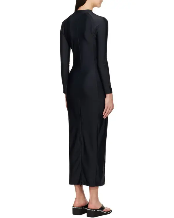 Alexander Wang Long Sleeve Logo Print Midi Dress - Black